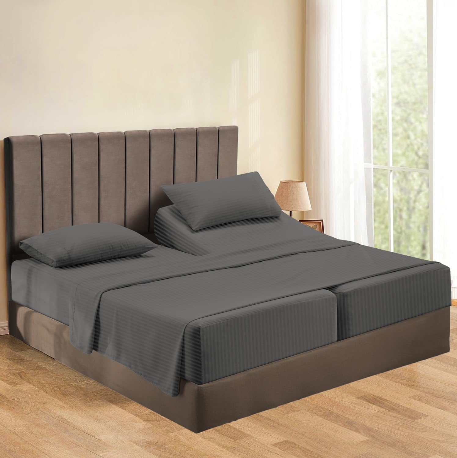 5PC Split King Sheets Sets for Adjustable 600-TC Organic Cotton Luxury ...