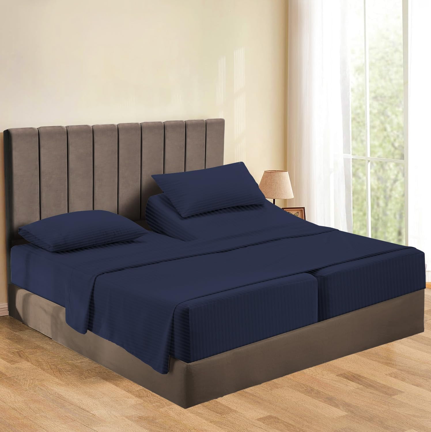 5PC Split Queen Sheets Sets for Adjustable 600-TC Organic Cotton Luxury ...