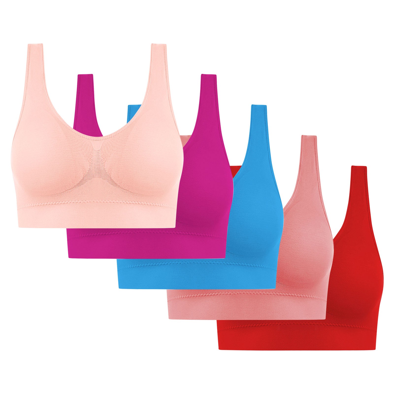 5PC Women's Cooling Seamless Bra Multipack - Wireless Low-Impact Yoga ...