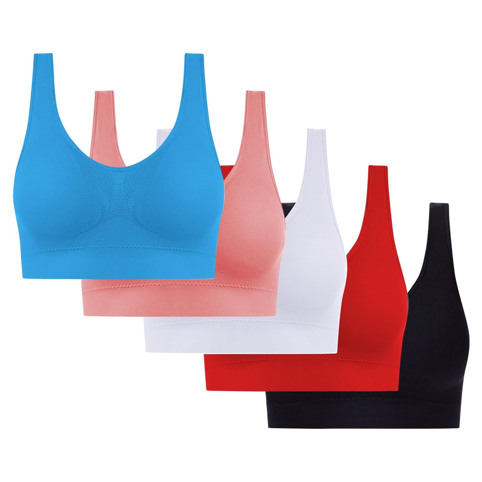 5PC Women's Cooling Seamless Bra Multipack - Wireless Low-Impact Yoga ...