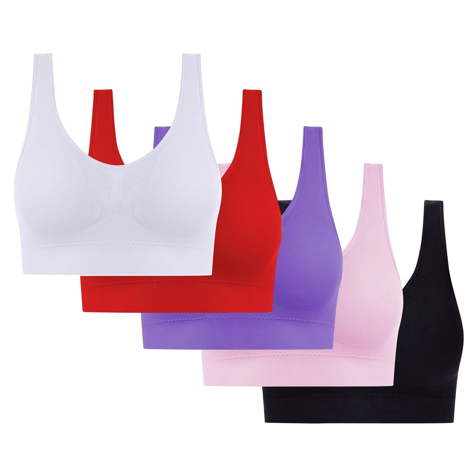 5PC Women's Cooling Seamless Bra Multipack - Wireless Low-Impact Yoga ...