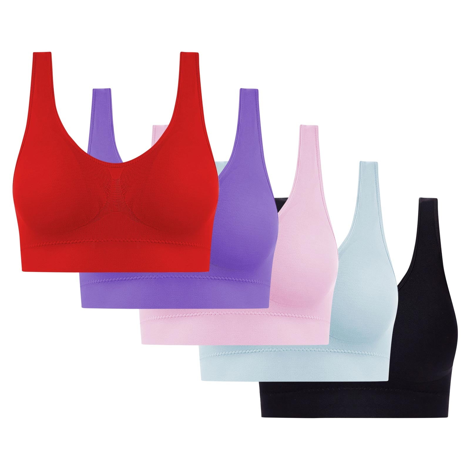 5PC Women's Cooling Seamless Bra Multipack - Wireless Low-Impact Yoga ...