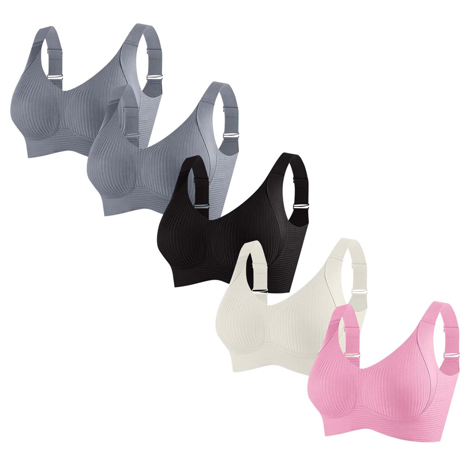 5PC Women's Seamless Wireless Bras - Push-Up & Breathable Fabric, Side ...