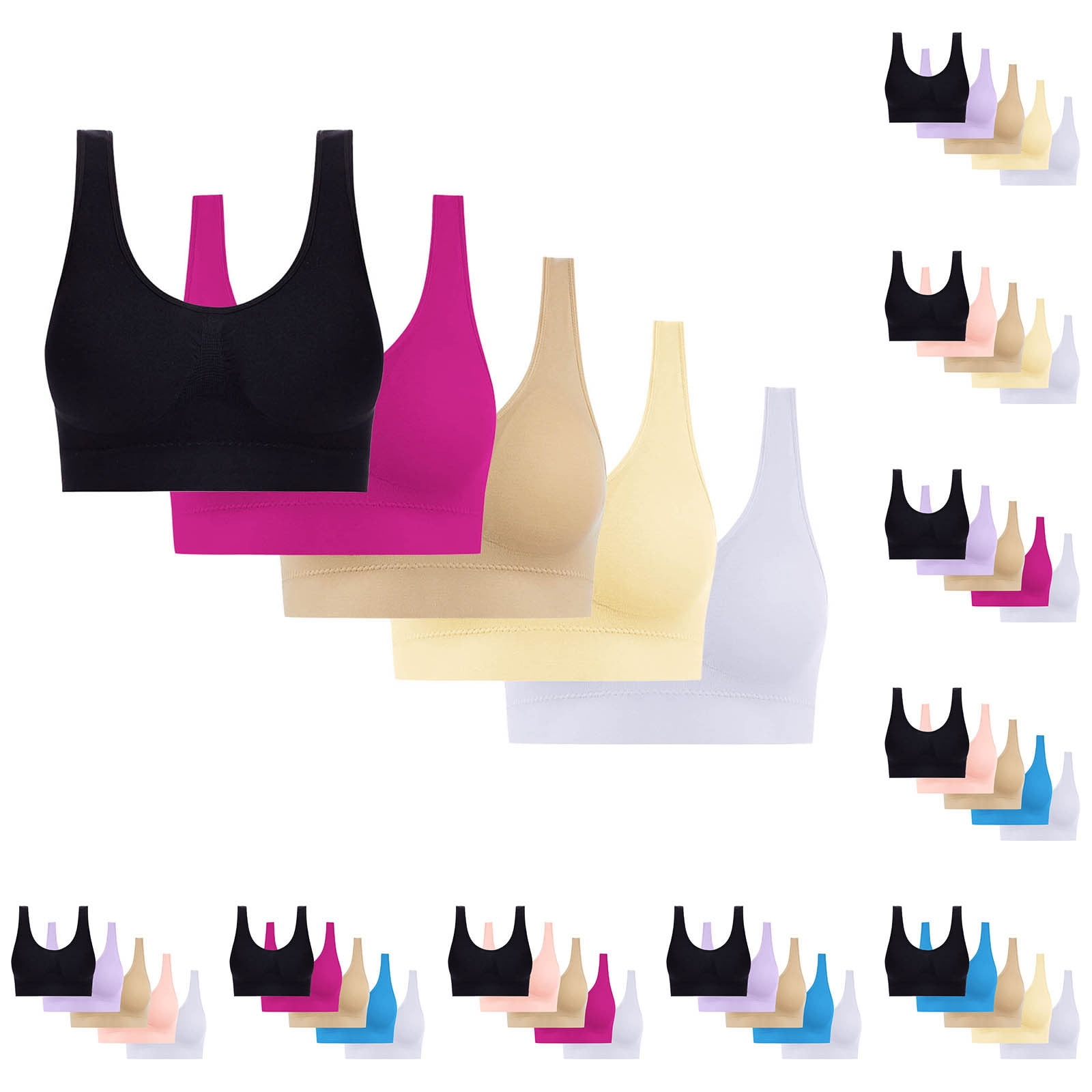 5PC Womens Bras No Underwire Push Up Full Coverage Lightweight Plus ...