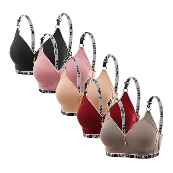 5PC Womens Fashion T Shirt Bra No Underwire Full Coverage Loose ...