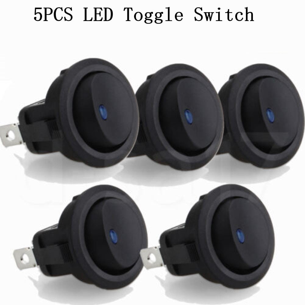 5Pcs 12V On/Off Round Rocker Dot Blue Led Light Toggle Switch Car Van ...