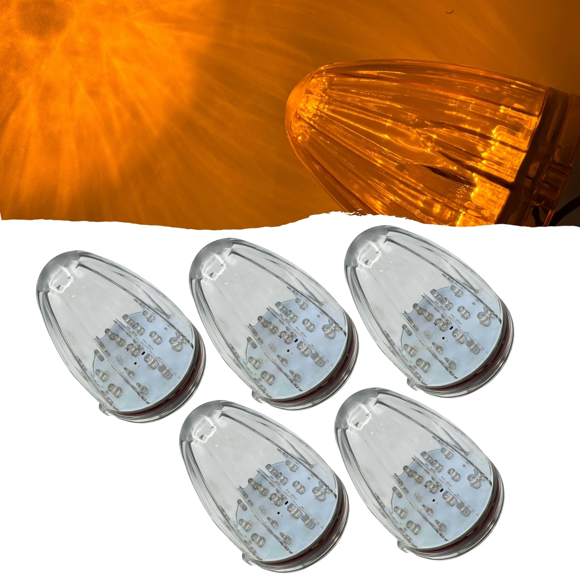 5PCS 17 LED Torpedo Cab Marker Roof Running Top Lights Assembly Chrome ...