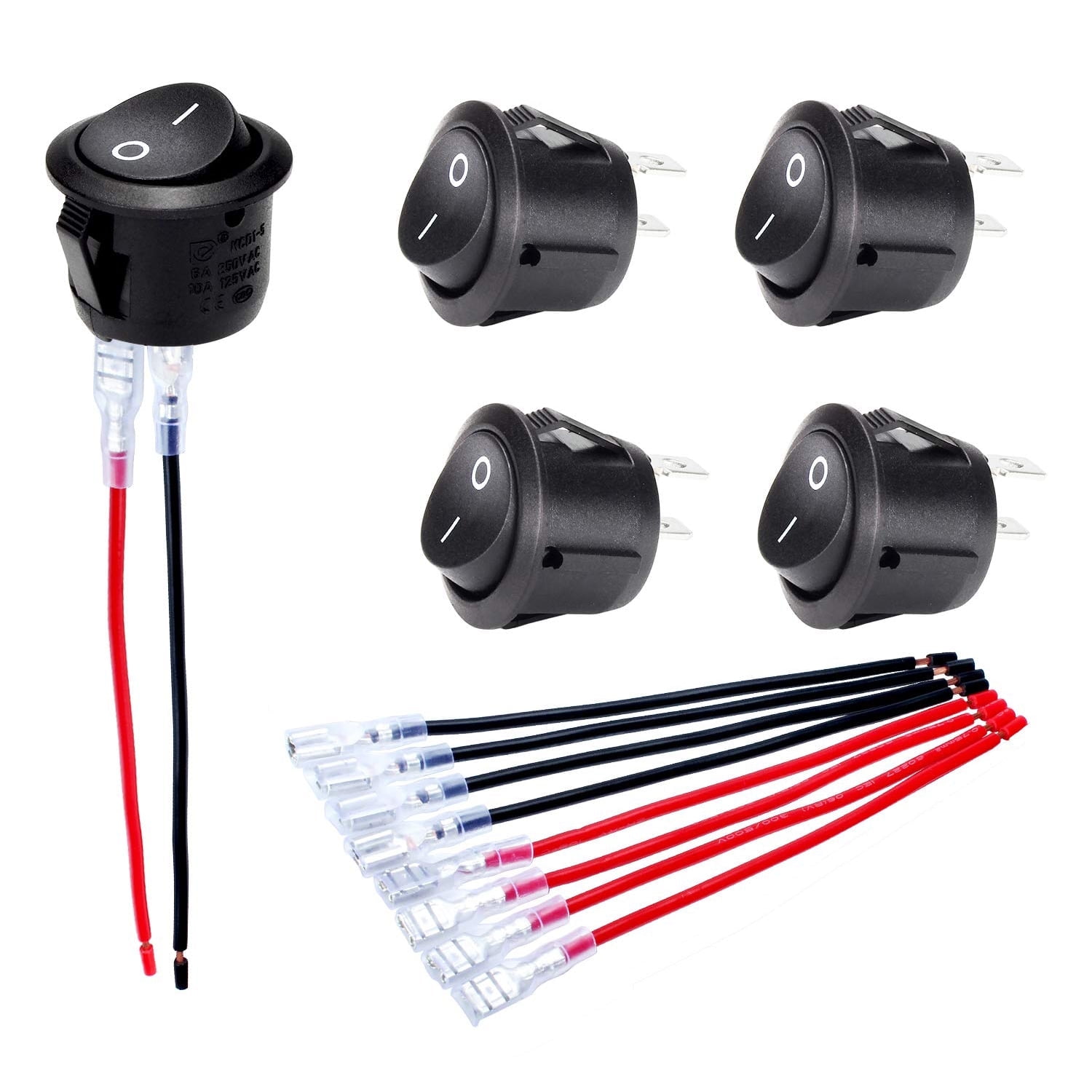 5PCS 2 Pin ON Off Round Rocker Switches SPST 20mm Mini 12 Volt DC Mini ...