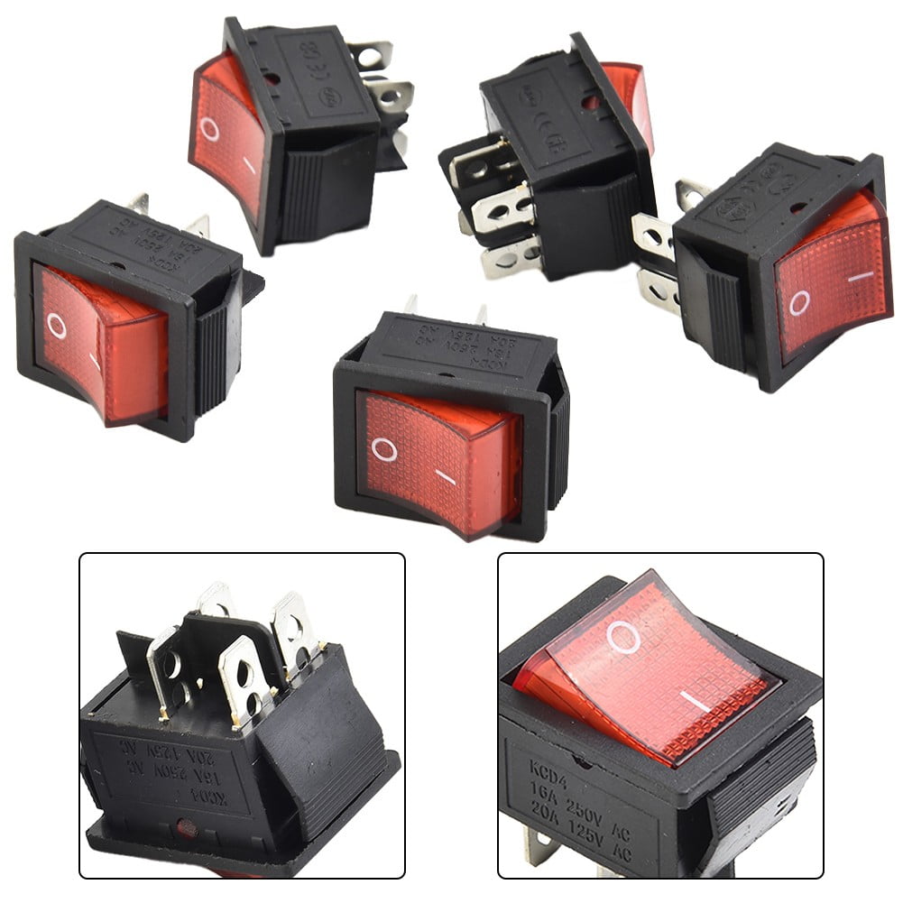 5PCS 2 Position Rectangular Rocker Switch Latching On Off DPST 4 Pin ...