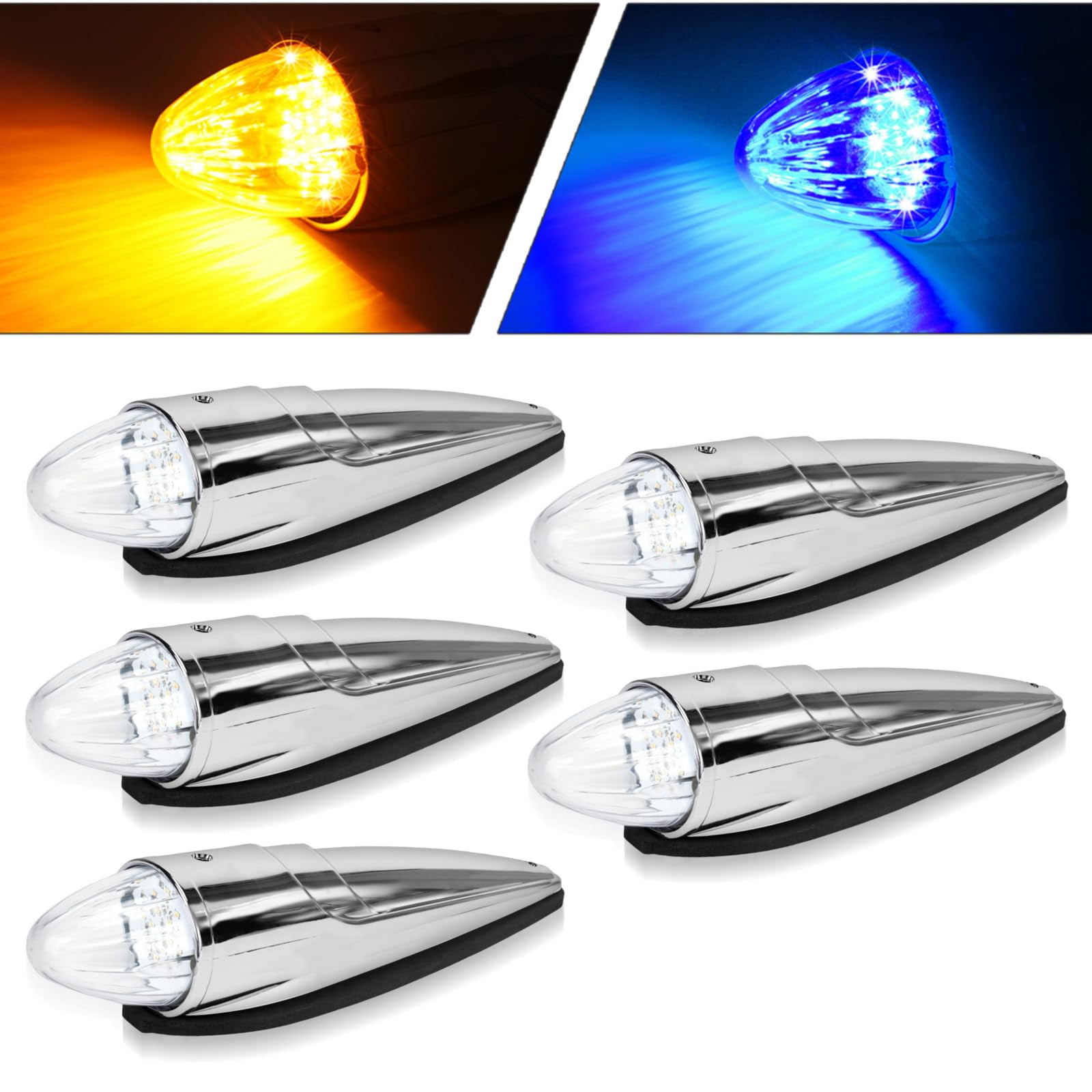 5PCS 21 LED Dual IFF17 Color Chrome Cab Marker Light, Torpedo Cab ...