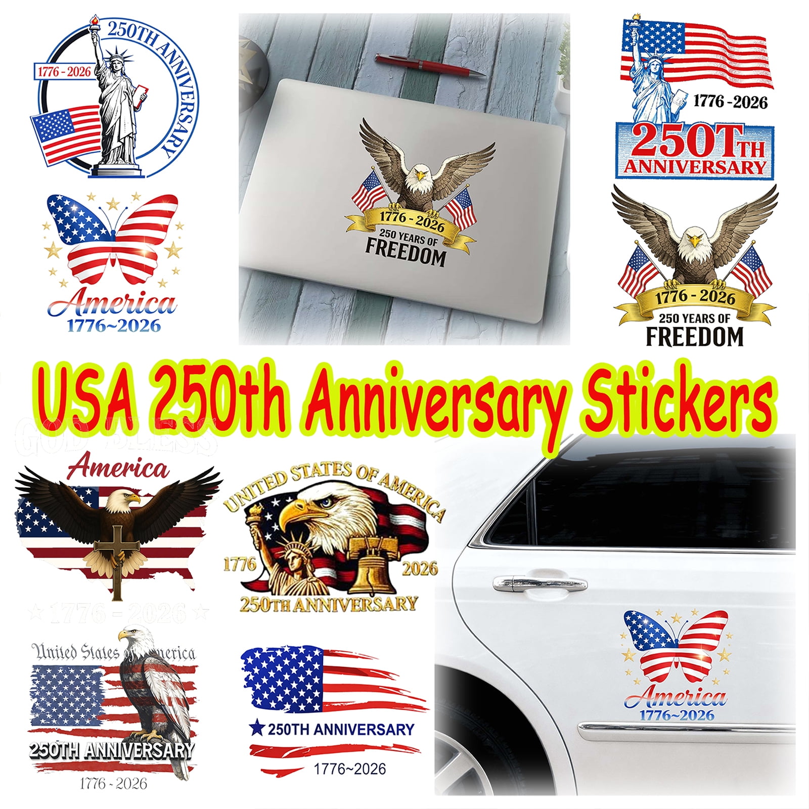 5PCS 250 Years America Car Decal, 250th Anniversary The Independence Of ...