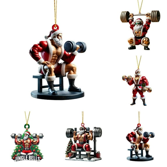 5PCS 2D Acrylic Muscular Santa Fitness Christmas Ornaments ...