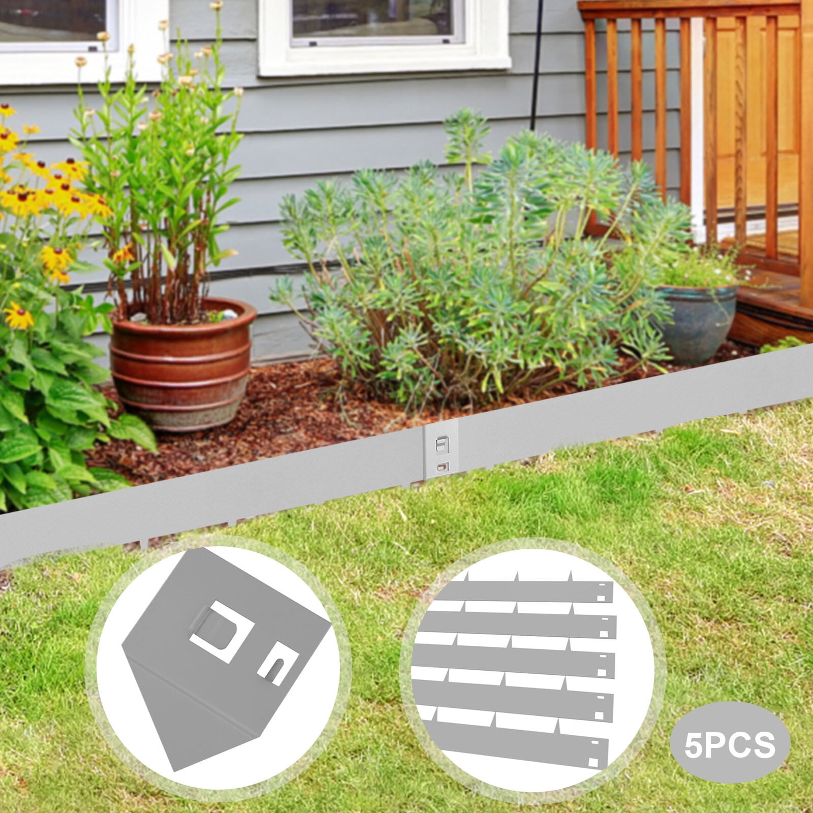 5PCS 3"x39" Outdoor Yard Barrier Steel Lawn Edging Metal Landscape ...