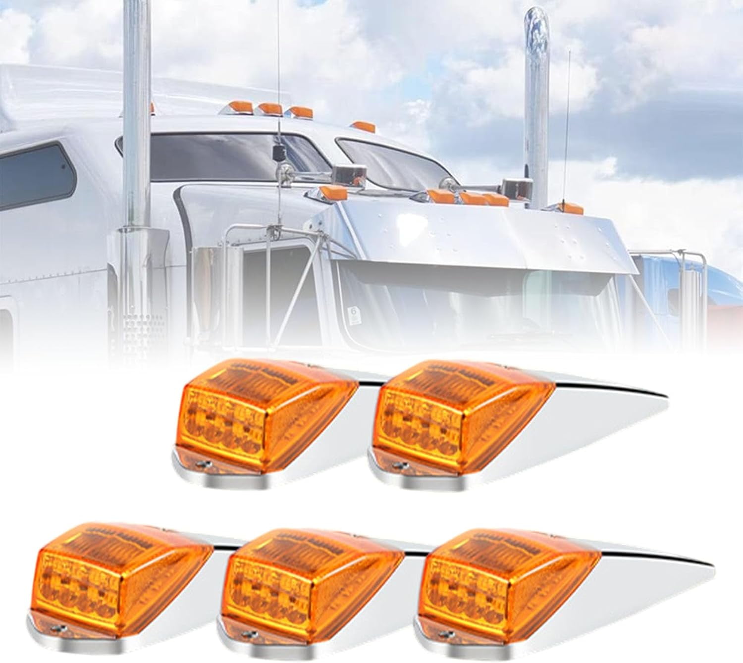 5PCS 34 LED Amber Cab Marker Lights for Peterbilt Kenworth Freightliner ...