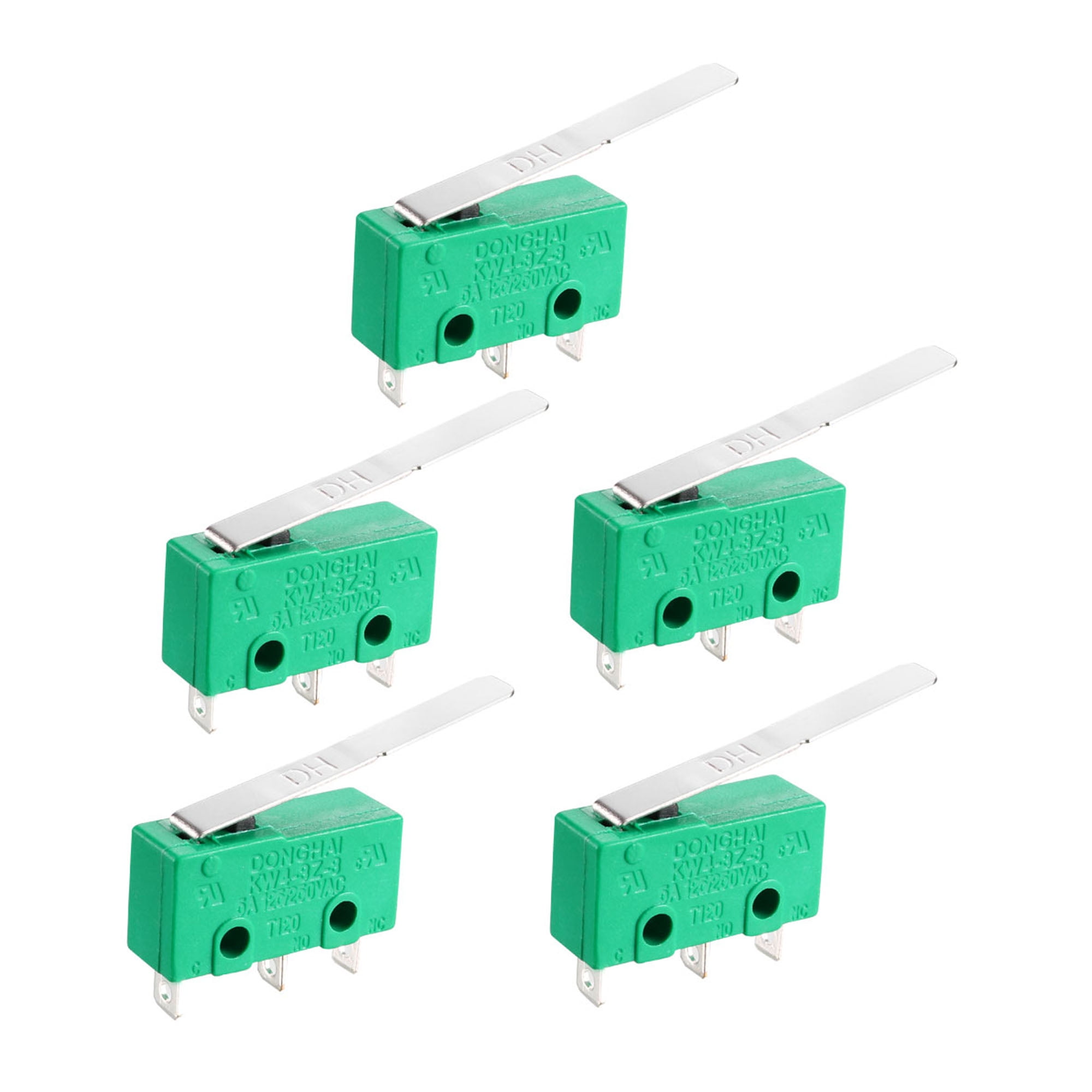 5PCS 5A125/250VAC Micro Limit Switch SPDT NO NC Long Hinge Lever Green ...