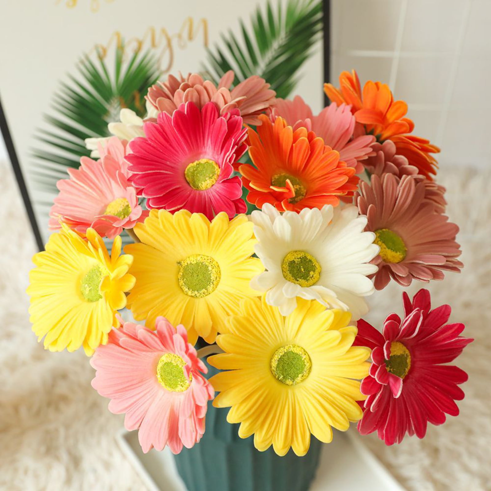 5PCS Artificial Flowers Gerbera with Stem Flower Arrangement for Home ...