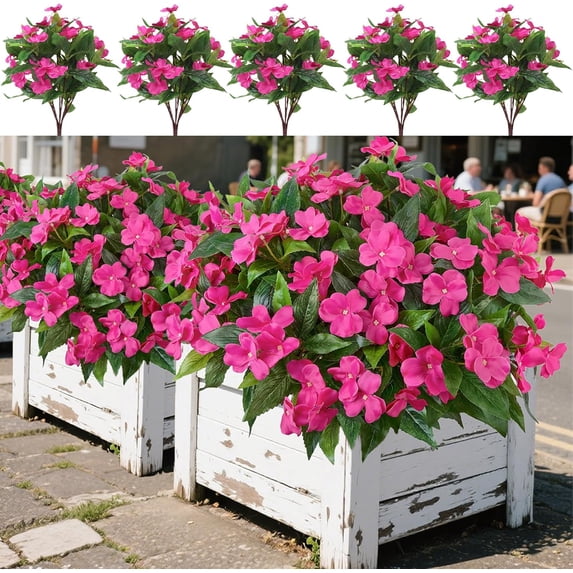 5PCS Artificial Impatiens Bouquet Flowers for Outdoors Silk Faux ...