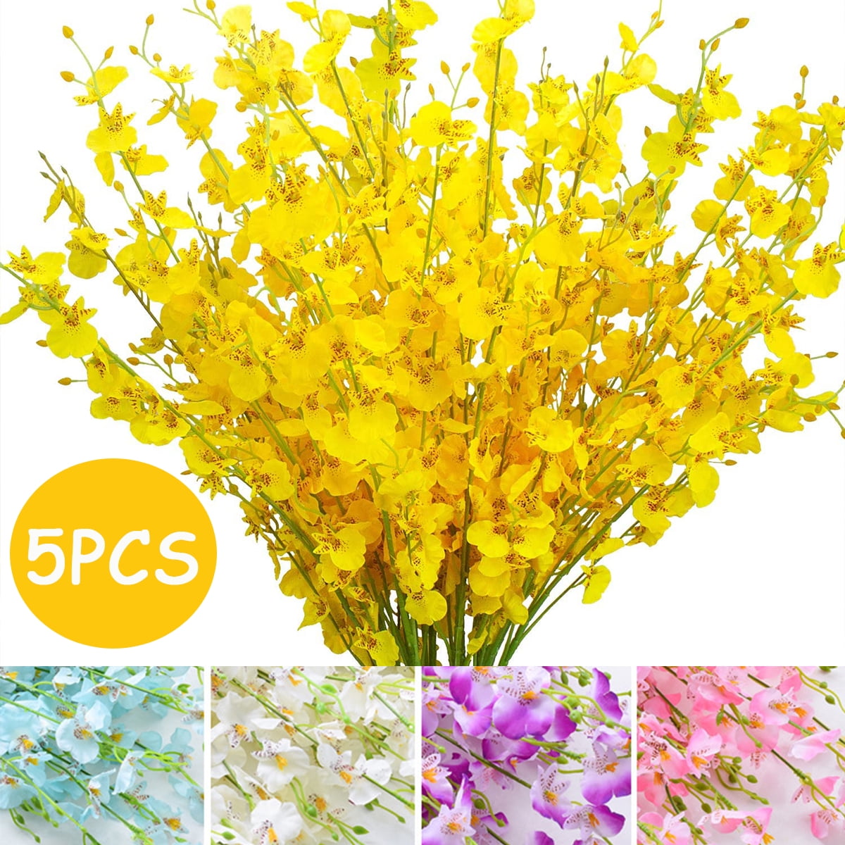 5PCS Artificial Orchids Flowers Fake Silk Dancing Lady Orchid Faux Long ...