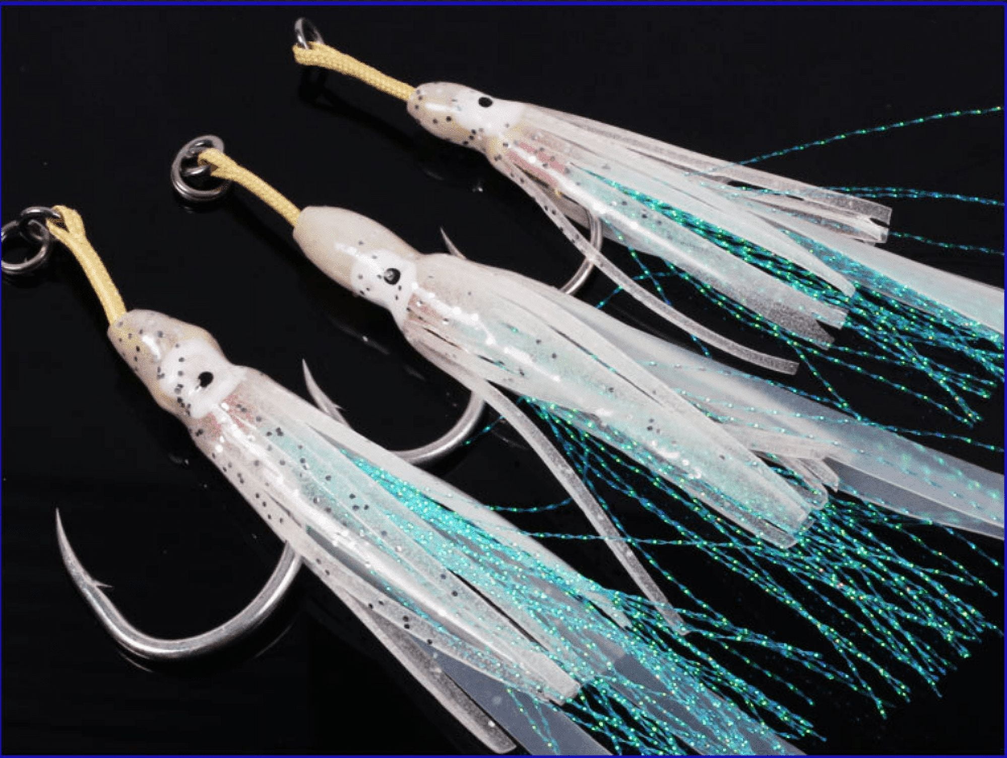 5PCS Assist Hooks Skirt Squid Hook Glow Rubber Jigging Fishing Lure ...