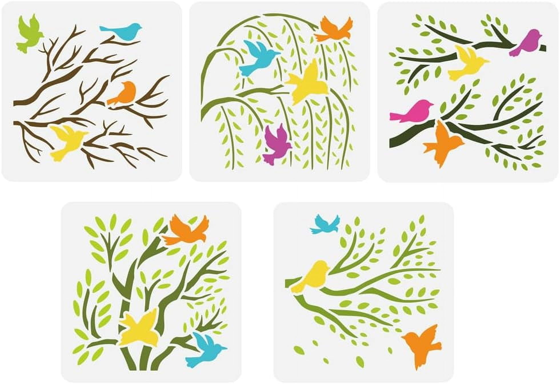 5PCS Birds and Trees Stencil for Painting 5.9x5.9inch Birds on Branches ...