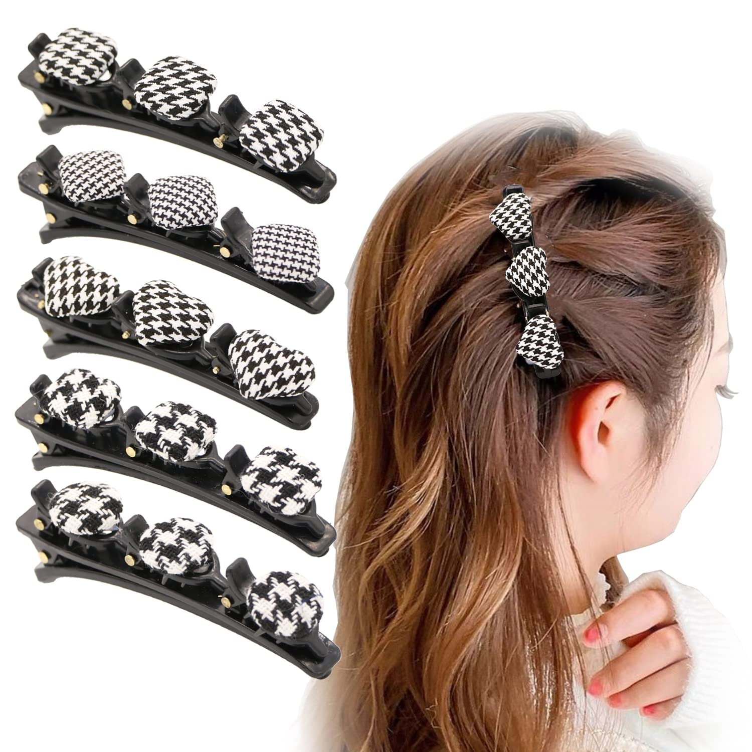 5PCS Braided Hair Clips for Women, Houndstooth Hair Clips with ...