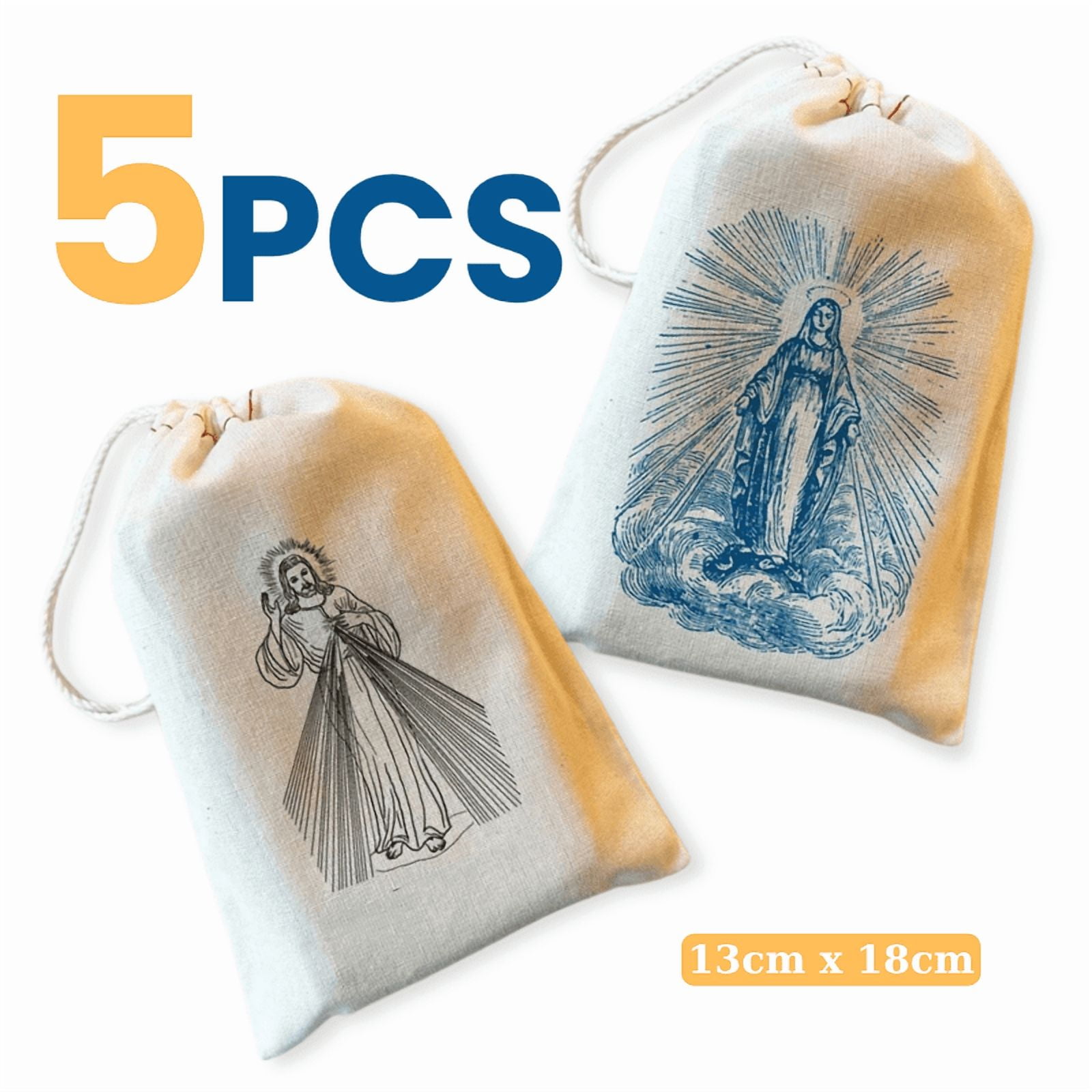 5PCS Catholic Rosary Drawstring Bags 13x18cm Jesus Divine Mercy ...