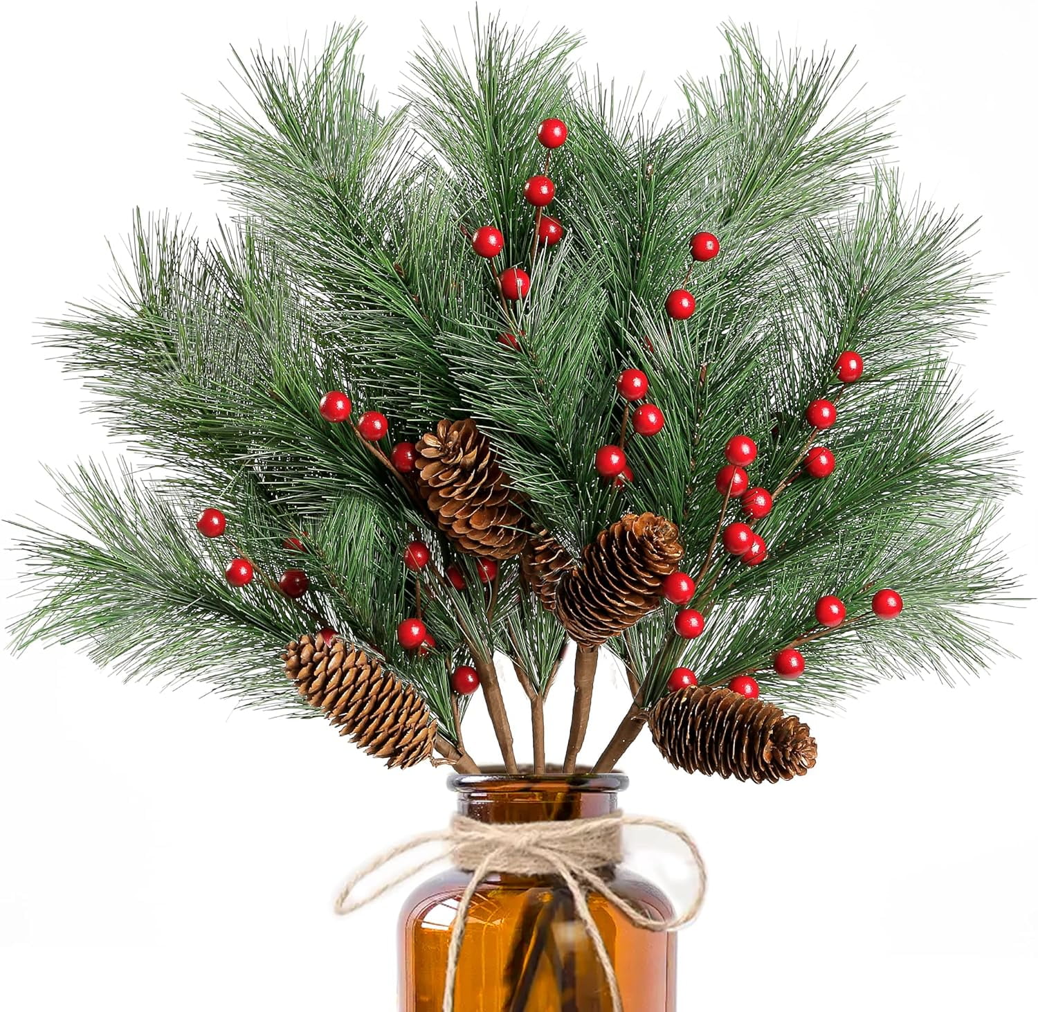 5PCS Christmas Berries Pine Picks Artificial Red Berry Pine Branches ...