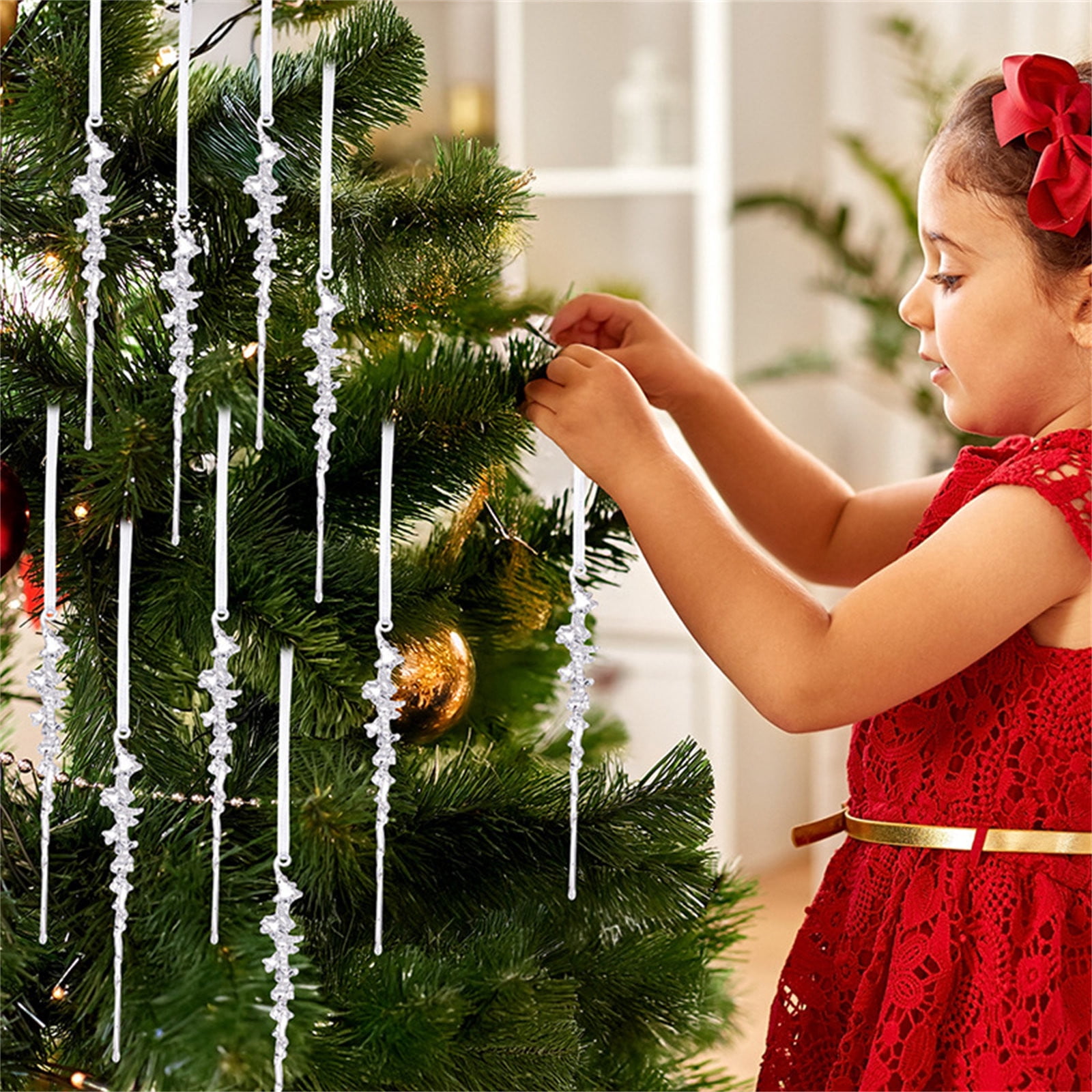 5PCS Clear Icicle Christmas Tree Ornaments, 5.91" Twisted Clear Icicle ...