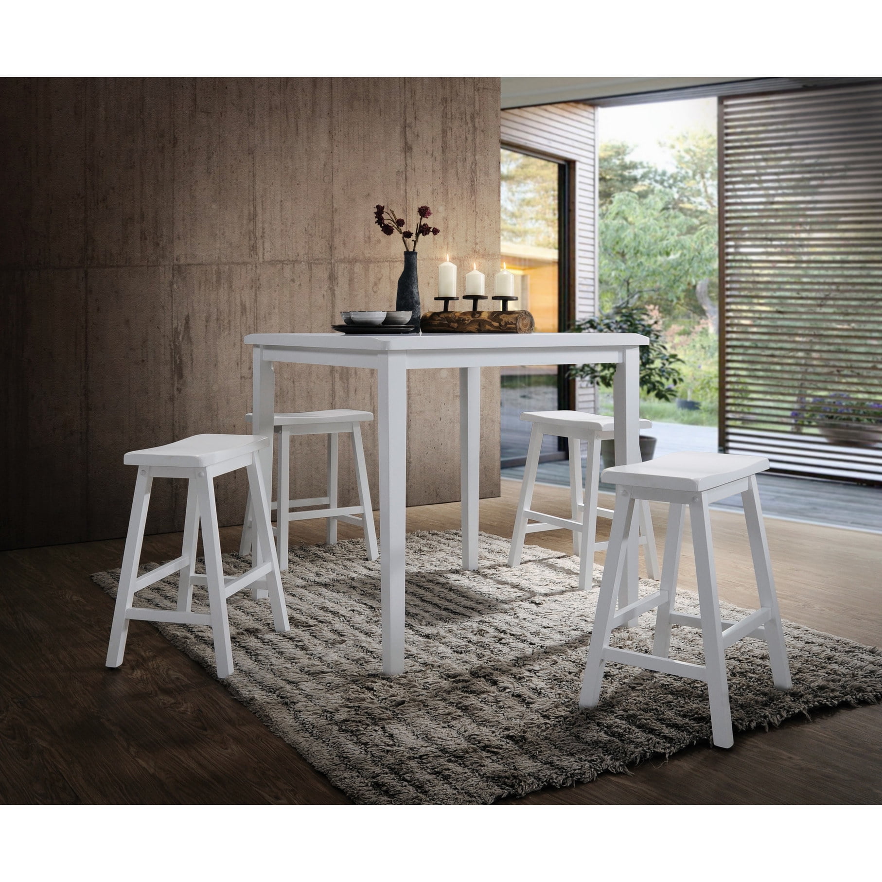 5PCS Counter Set | Classic Stool Design | Warm Veneer Finish for Style ...