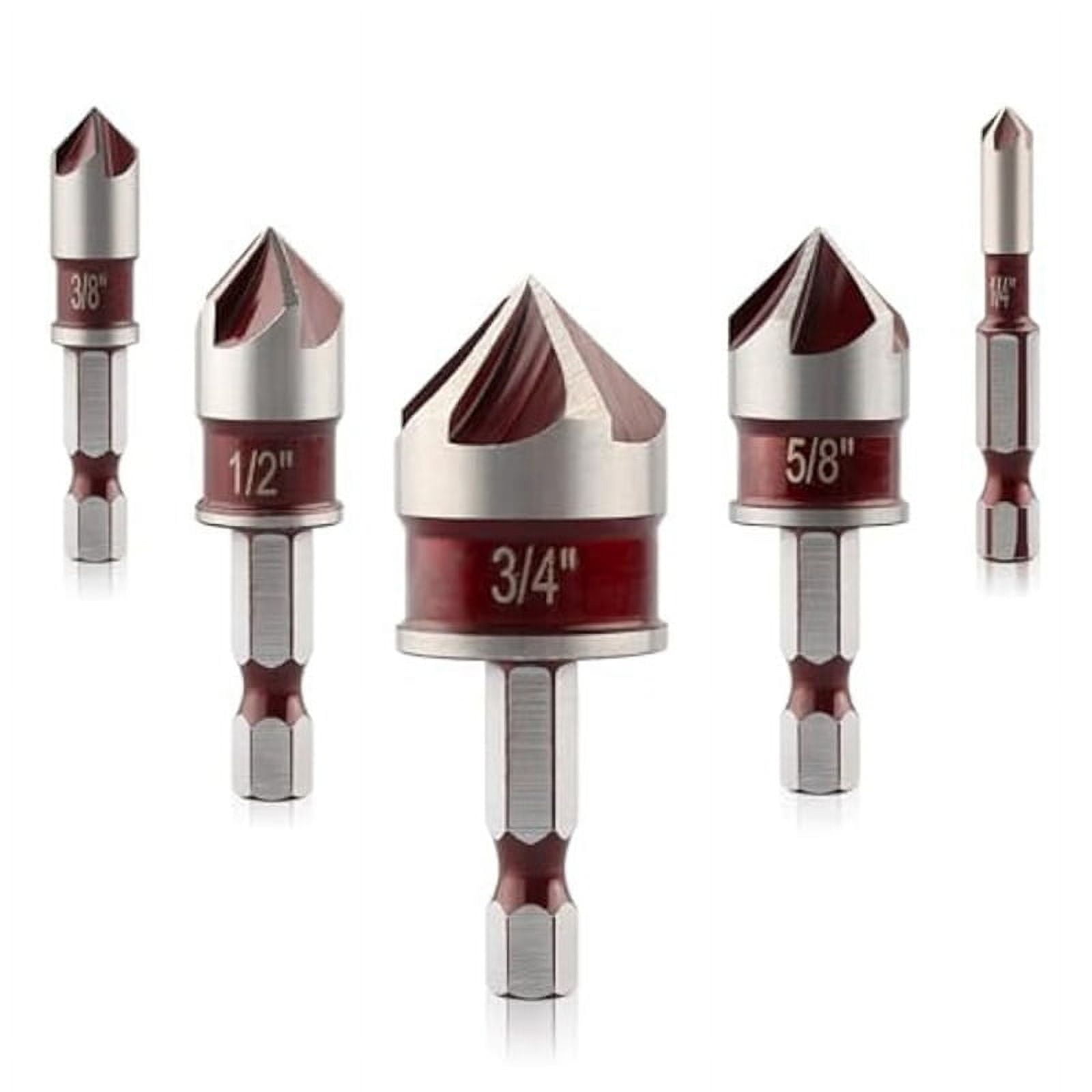 5PCS Countersink Drill Bit Set,82Degree 5 Flute HSS Bit, 1/4 Inch 3/8 1/2 5/8 3/4 - Walmart.com