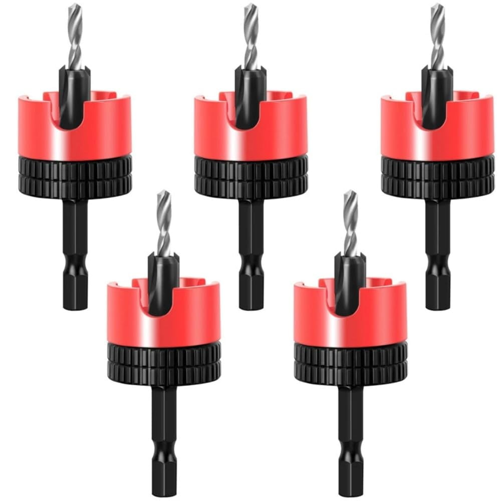 5PCS Countersink Drill Bit Set Steel Adjustable Depth Stop Hex Shank ...