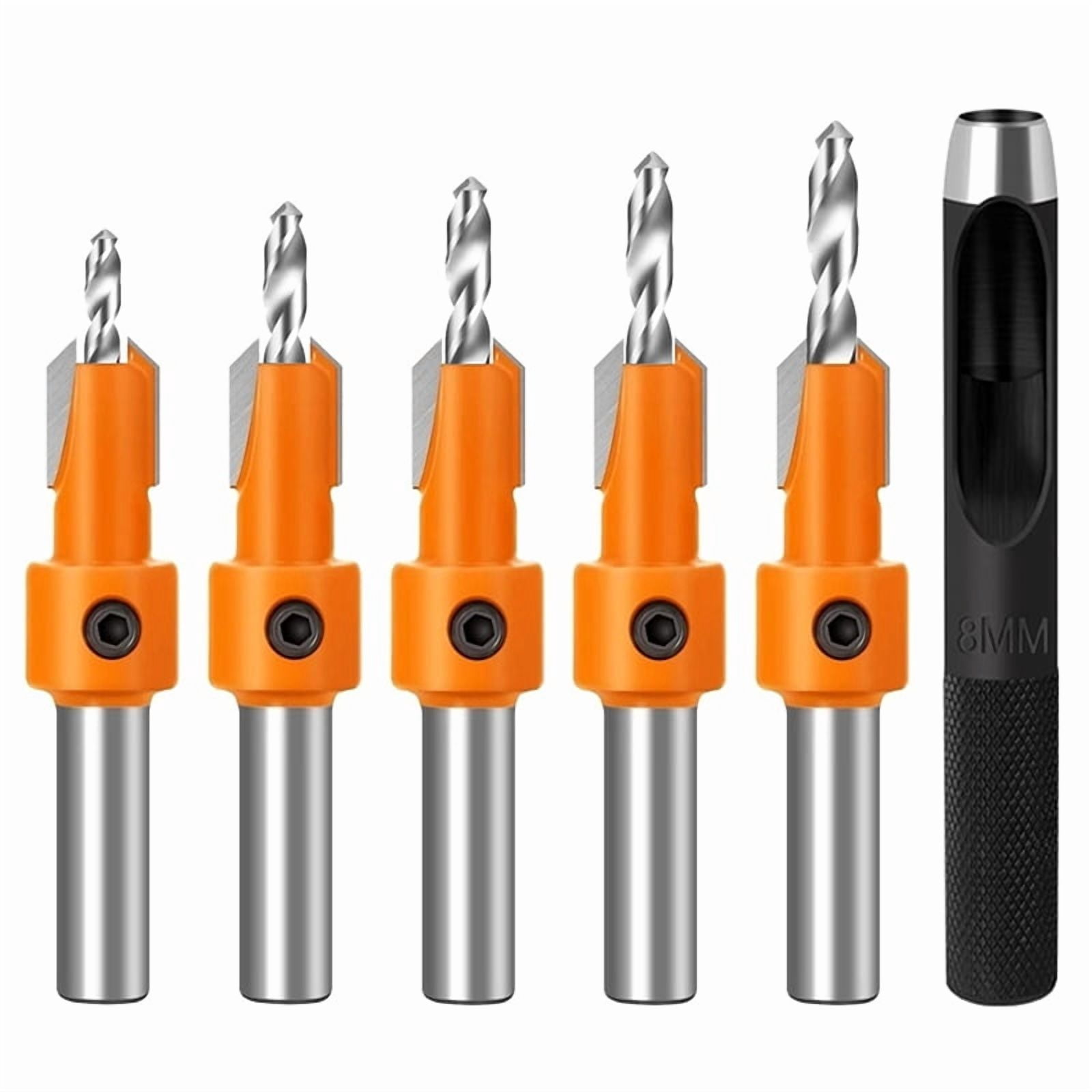 5PCS Countersink Drill Bit Set for Wood 8mm Shank HSS Wood Screw Drill ...