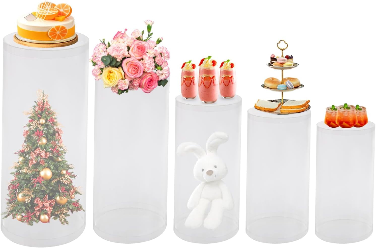 5PCS Cylinder Acrylic Pedestal Stand for Party, Clear Round Cylinder ...