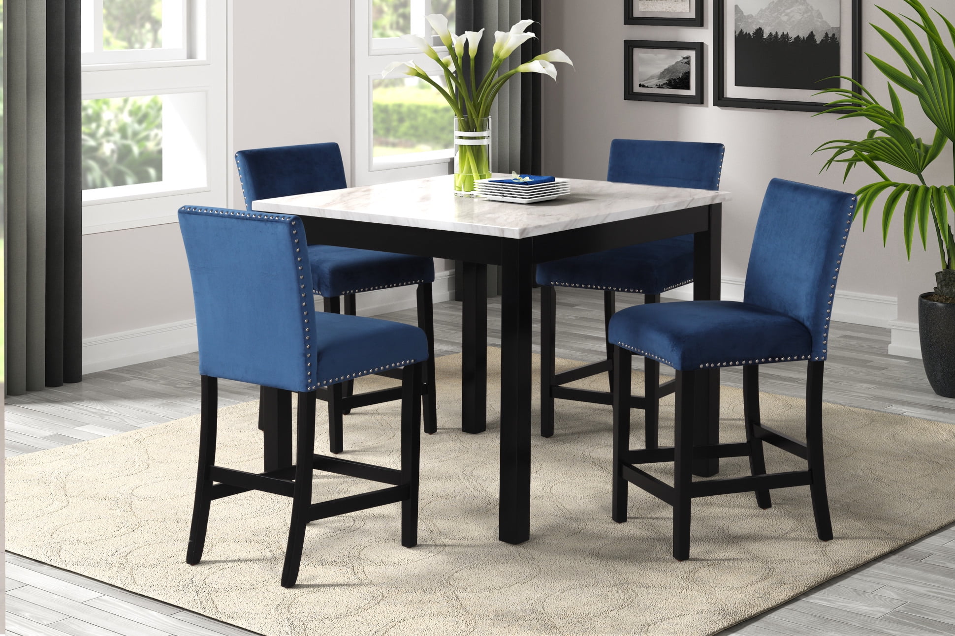 5PCS Dining Table Set, Counter Height Dining Table Set with 1 Faux ...