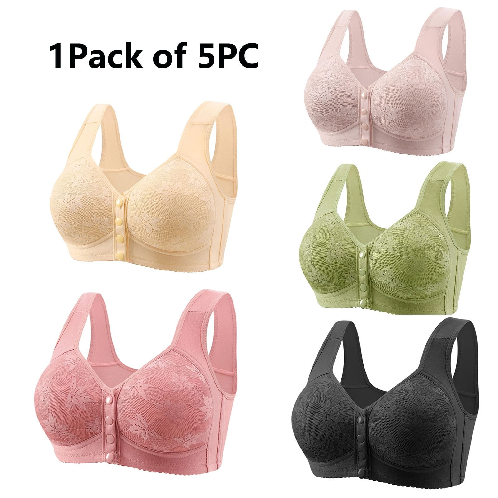 5PCS Divhosrg Front Closure Wireless Bras for Older Women, Daisy Bra ...