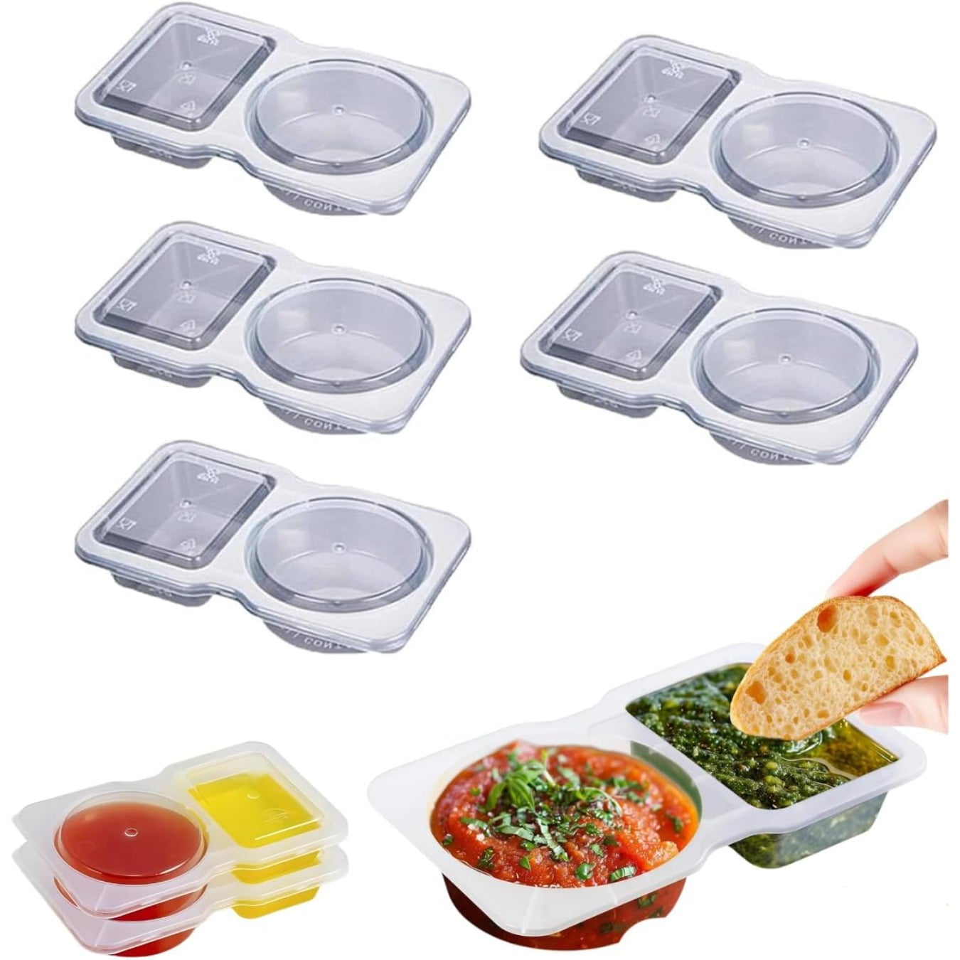 5PCS Double Compartment Condiment Containers with Lids, Portable ...