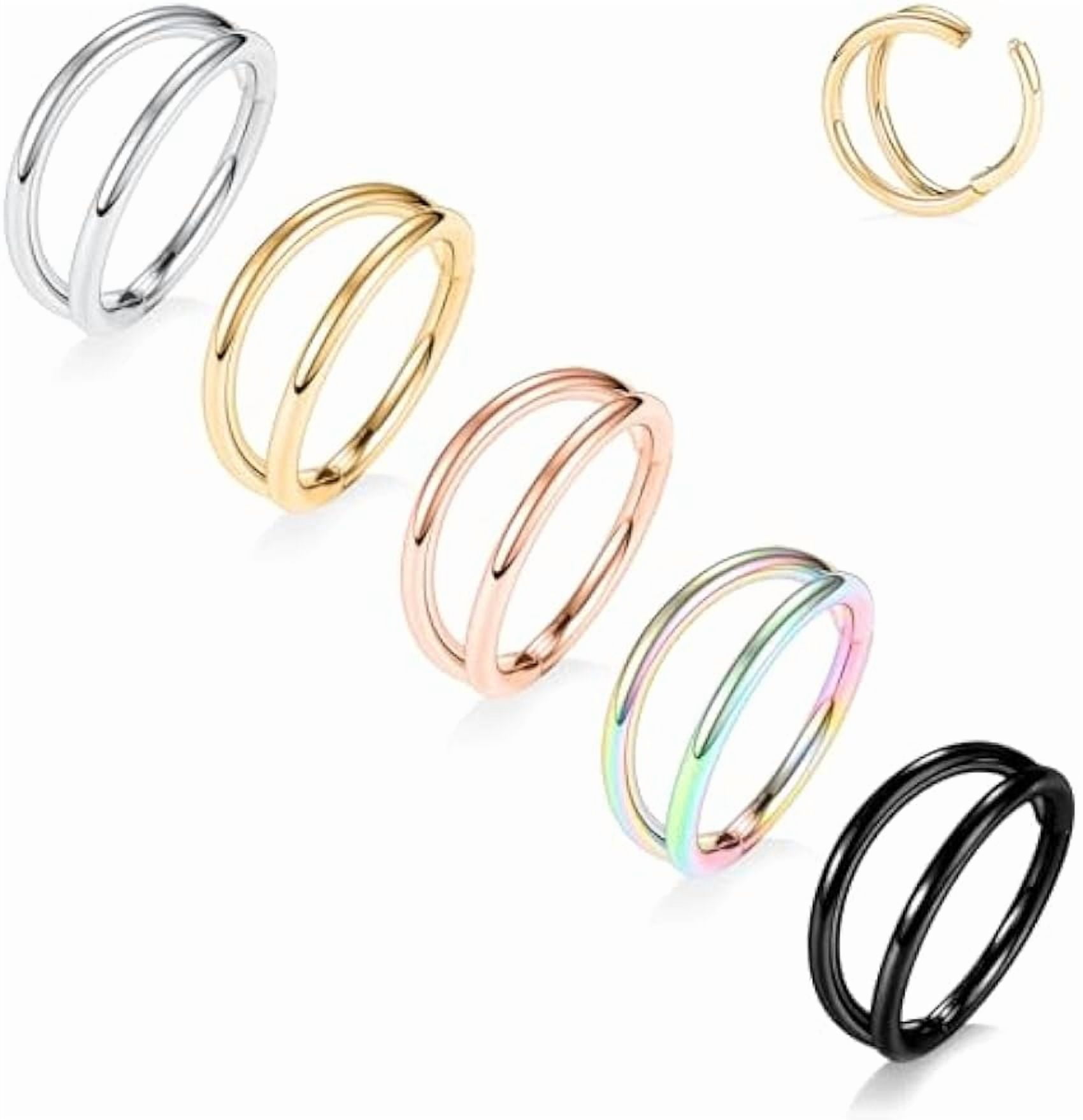 5PCS Double Nose Hoop Ring 316L Conch Earring Helix Piercing Septum ...