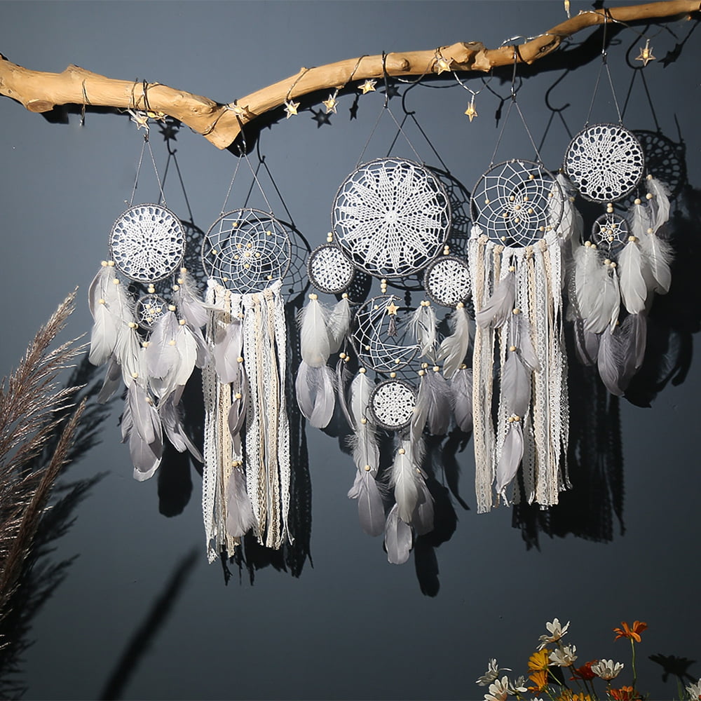 5PCS Dream Catcher Set with LED Light String, Boho Handmade Macrame ...