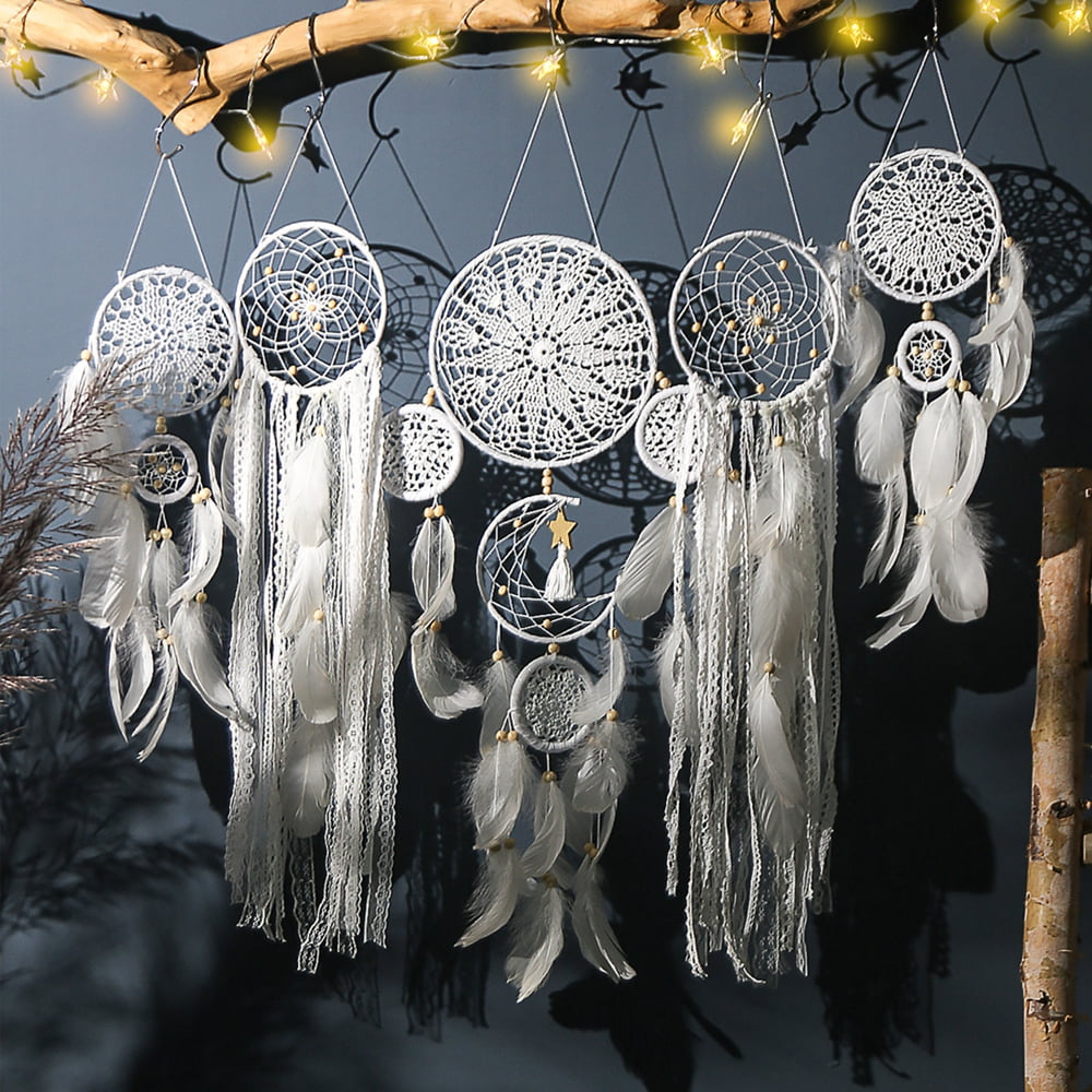 5PCS Dream Catcher Set with LED Light String, Boho Handmade Macrame ...