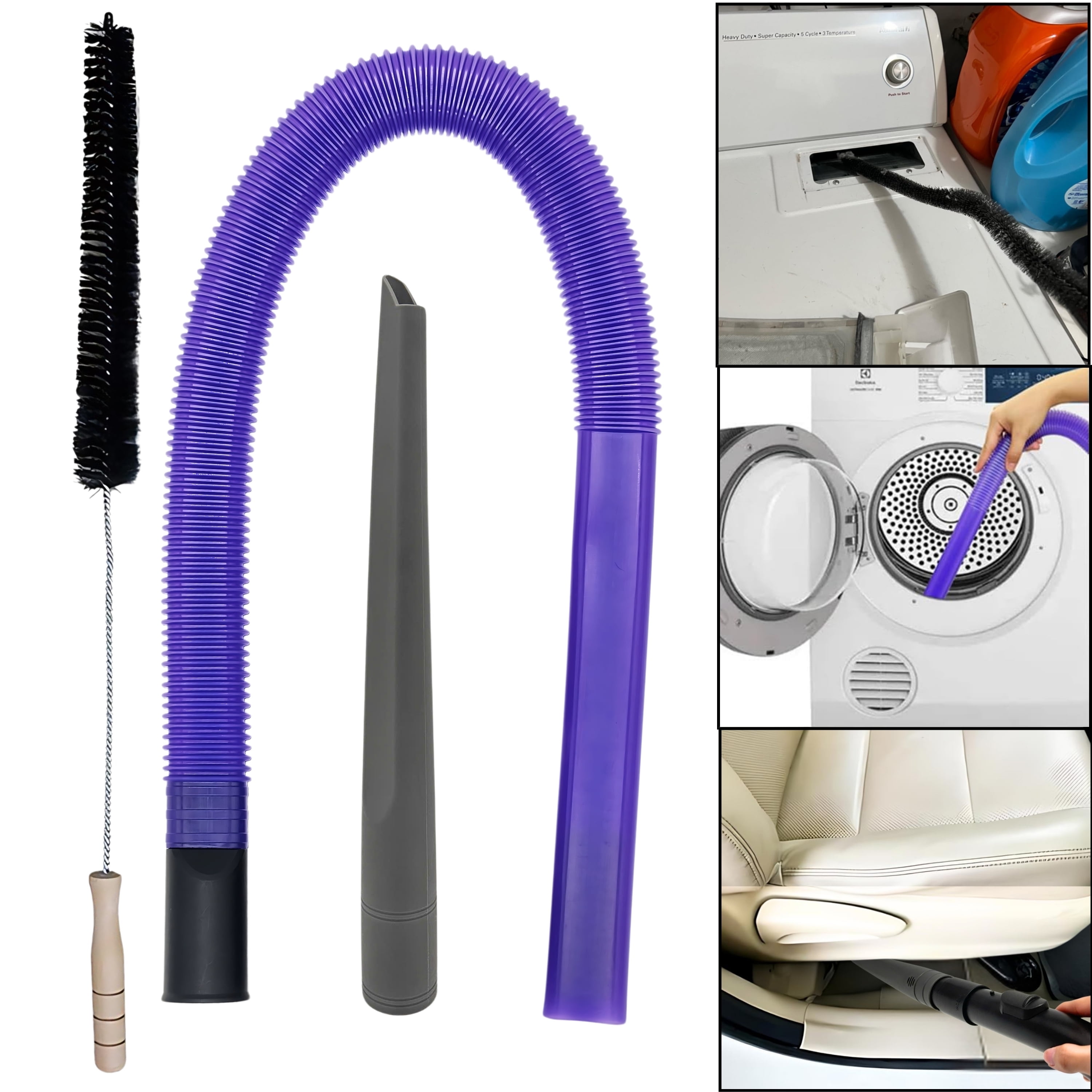 5PCS Dryer Vent Cleaning Kit, Dryer Vent Cleaner Brush with Extra-Long Flexible Crevice Tool ...