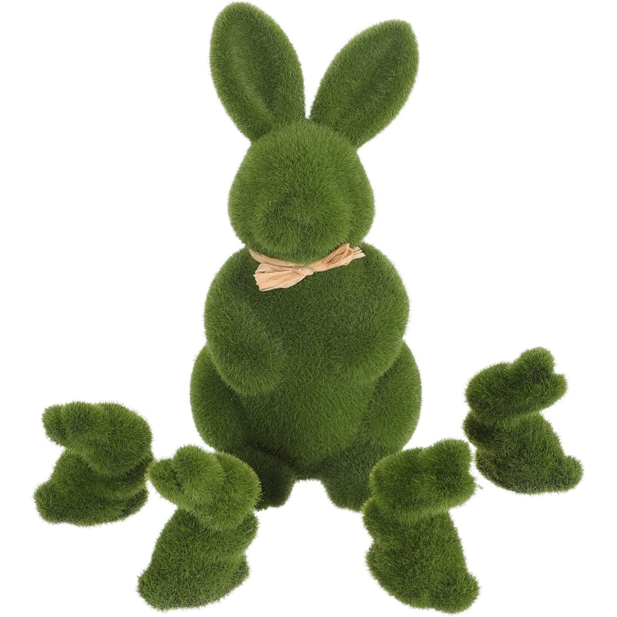5PCS Easter Moss Bunny Rabbit Figurine Furry Flocked Rabbit Statue ...