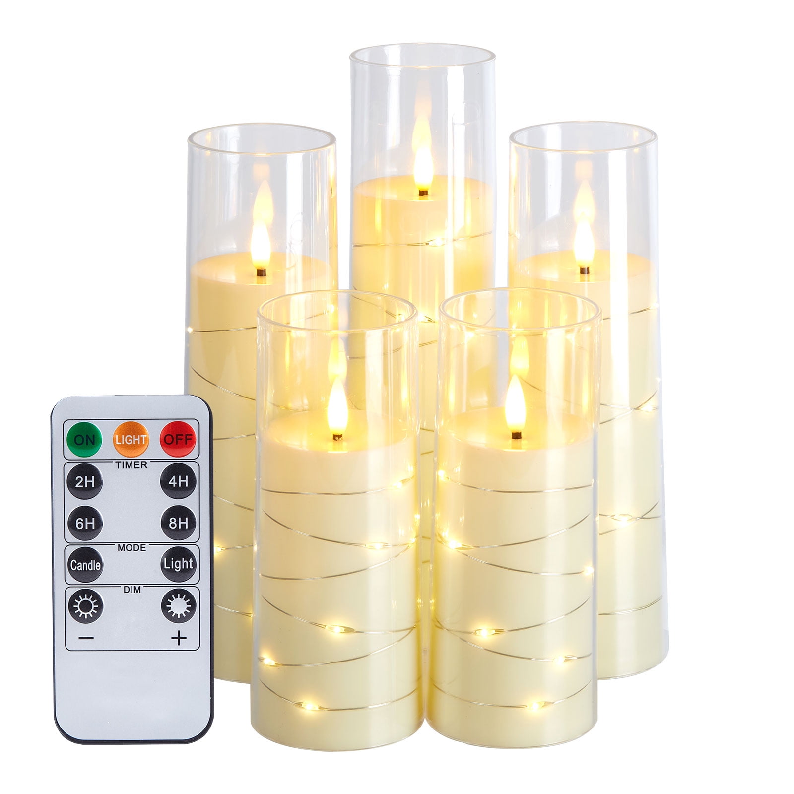 5PCS Flickering Flameless Battery Operated LED Candle w/Timer Remote ...