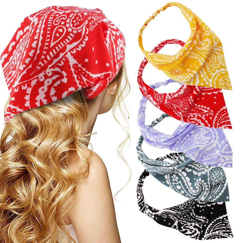5PCS Floral Elastic Hair Bandanas Scarf Headband Chiffon Head Kerchief ...