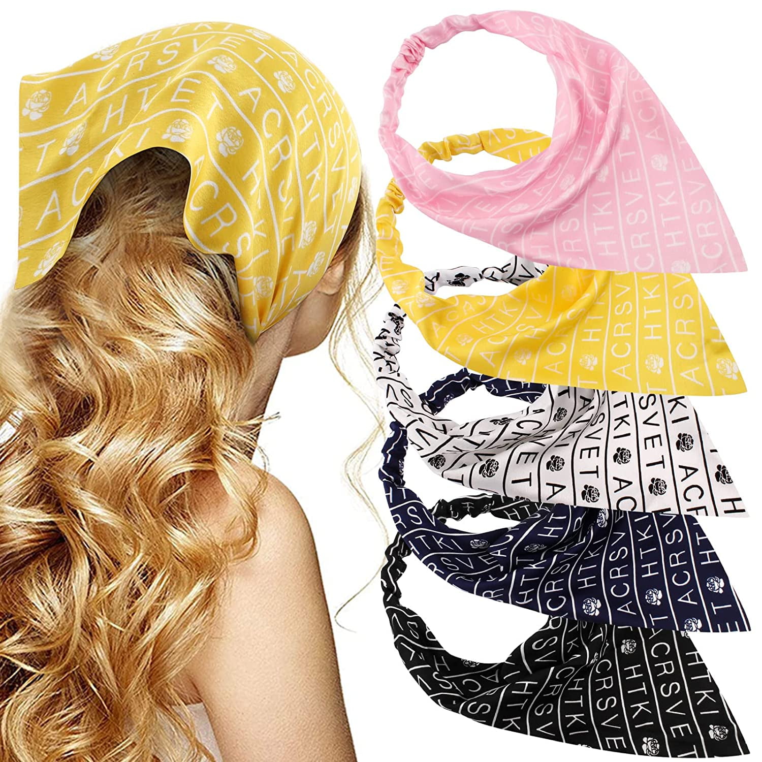 5PCS Floral Elastic Hair Bandanas Scarf Headband Chiffon Head Kerchief ...