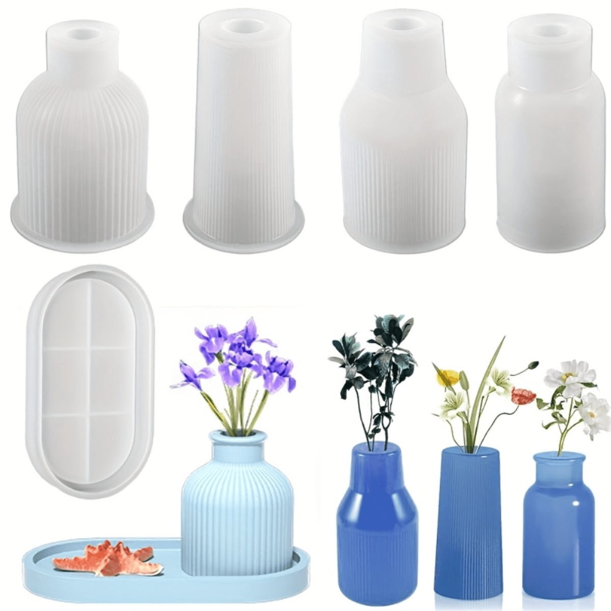 5PCS Flower Vase Tray Resin Mold Set - Create Beautiful Cylindrical ...