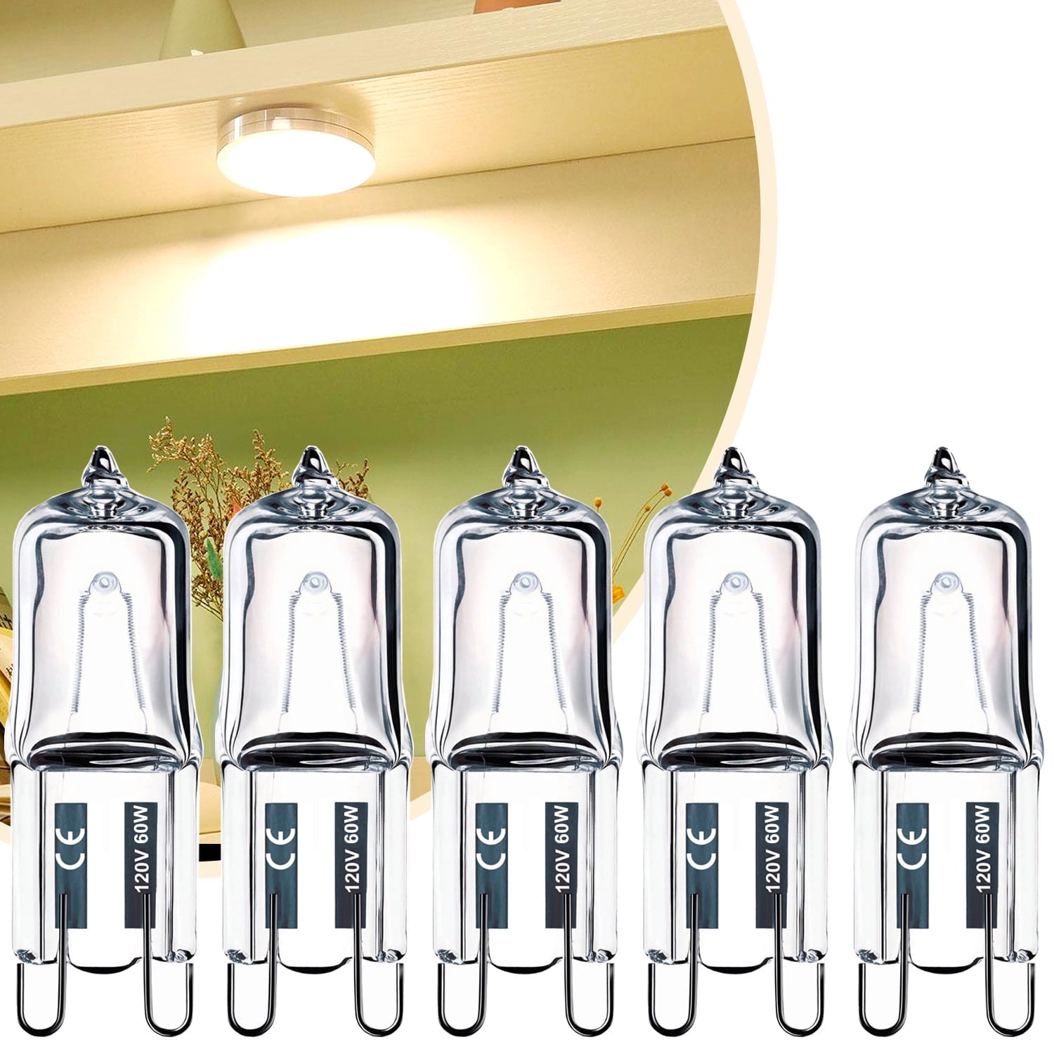5PCS G9 60W 120V Halogen Bulb Dimmable, Long Lifespan G9 T4 Base with ...