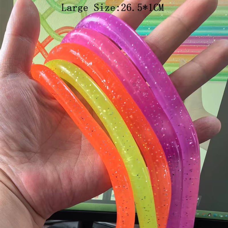 5PCS Glitter Stretchy Strings Jumbo Colorful Fidget Noodles Toys Squeeze Release Anxiety For ...