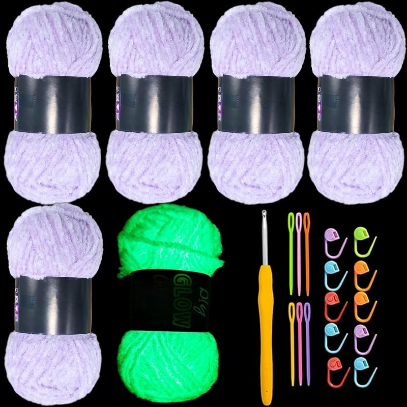 5PCS Glow in The Dark Chenille Yarn DIY Handcrafts Weaving Soft ...