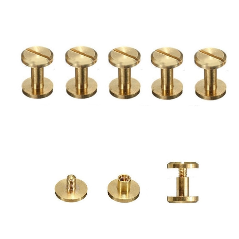 5PCS Golden DIY Flat Belt Screw Leather Craft Chicago Nail Brass Solid ...