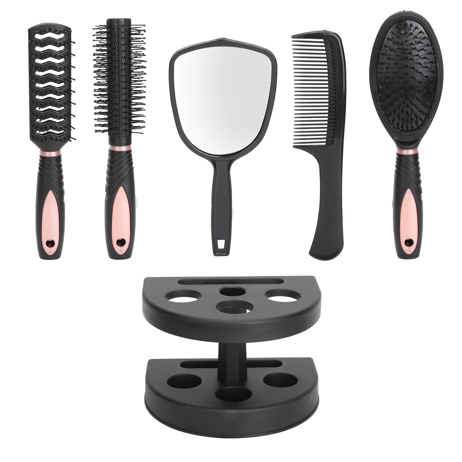 5pcs Hair Brush Set Paddle Hair Brush Detangle Massage Styling Comb Mirror And Holder Stand Set